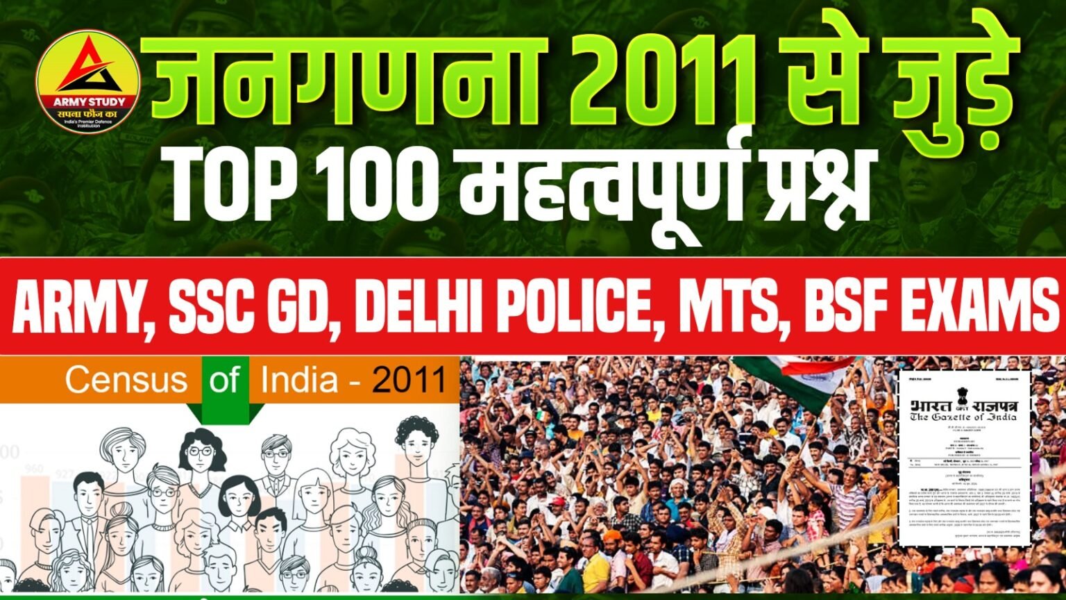 जनगणना 2011 से जुड़े Top 100 महत्वपूर्ण प्रश्न | Army, SSC GD, Delhi ...
